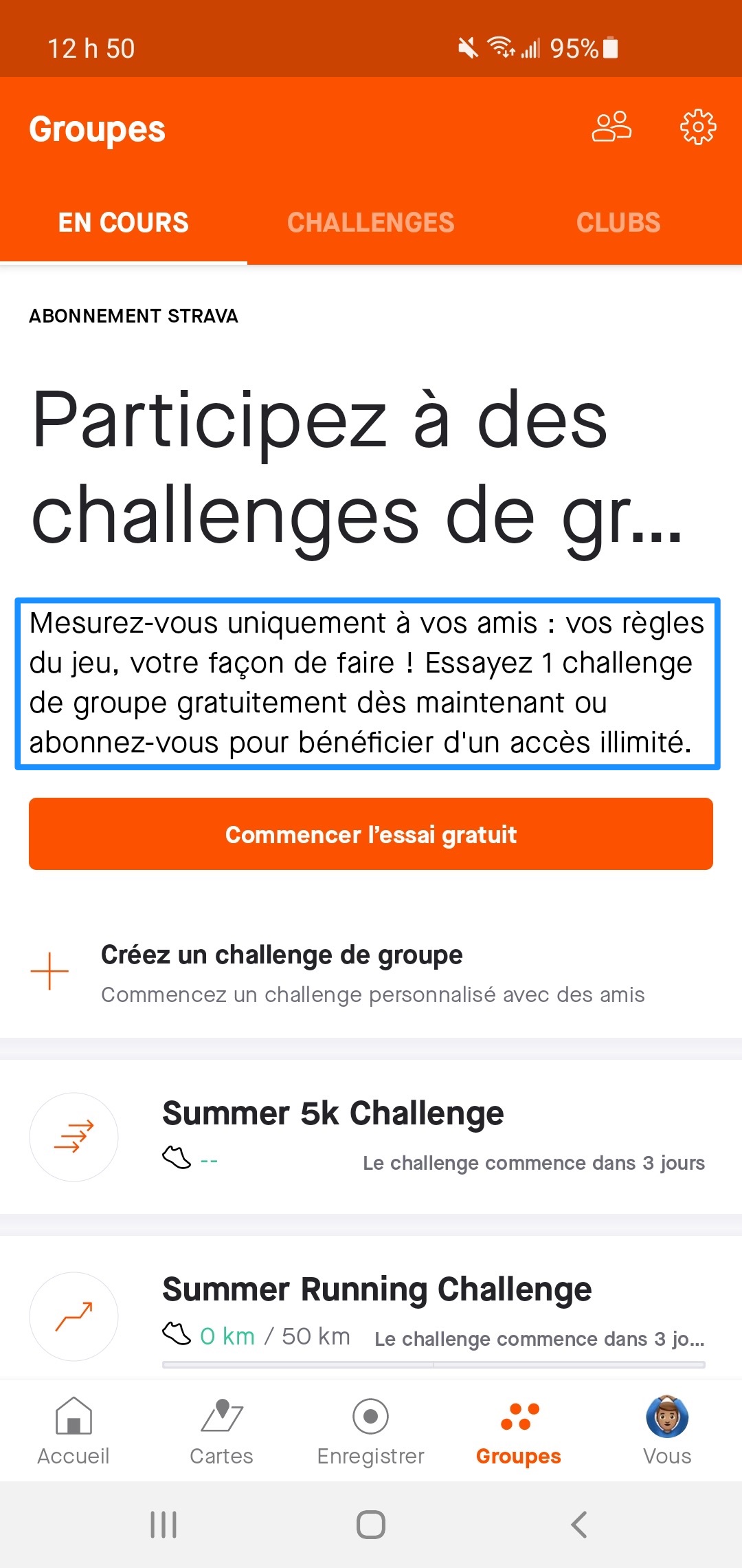Challenges de groupe – Assistance Strava